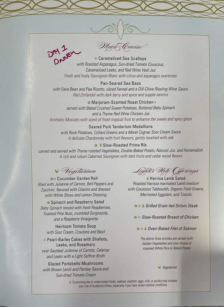 Dream/Fantasy Restaurant Menus - Disney Cruise Line - TouringPlans ...
