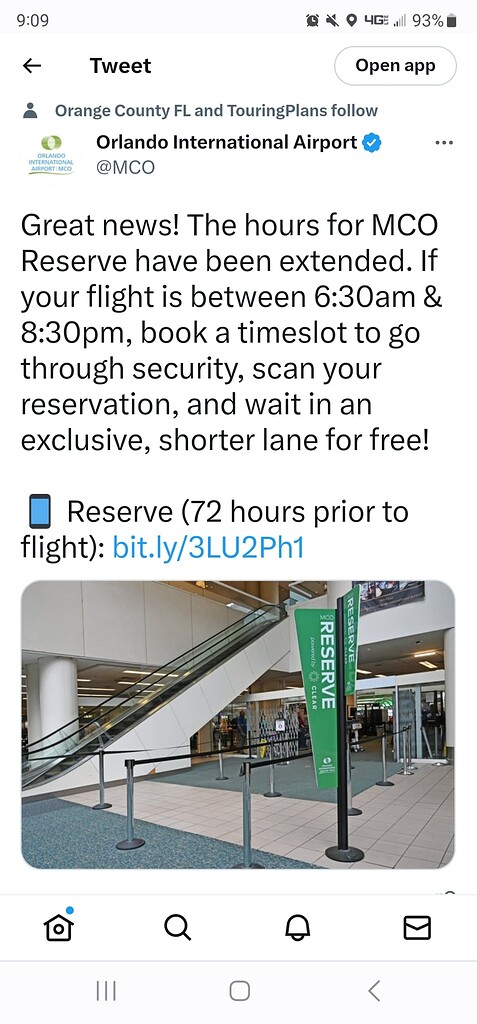 MCO expanded their free TSA Reserve hours - Walt Disney World ...