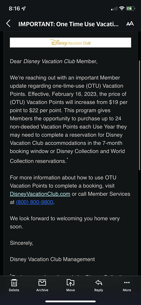 One time use points increase - Disney Vacation Club - TouringPlans ...