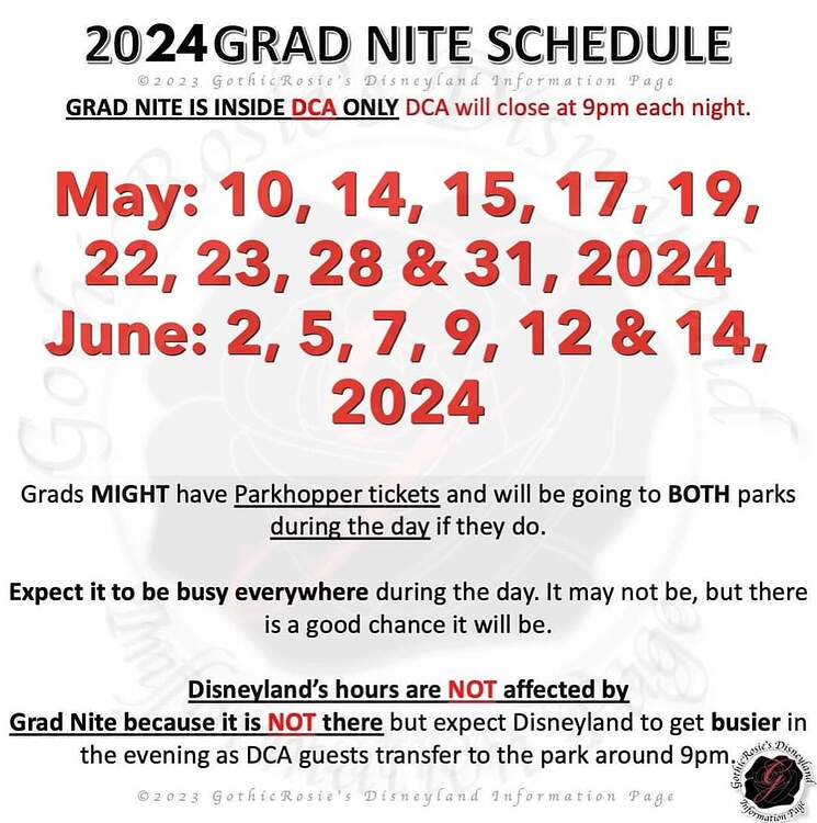 Grad Nite 2024 schedule Disneyland/DCA - Disneyland - TouringPlans ...